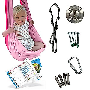EFITOME Sensory Swing for Kids Indoor Ceiling/Outdoor Tree Hanging Kit - Therapeutic Swing for Autism, ADHD & Aspergers - Two Tone Pink Compression Swing - All Hardware Included