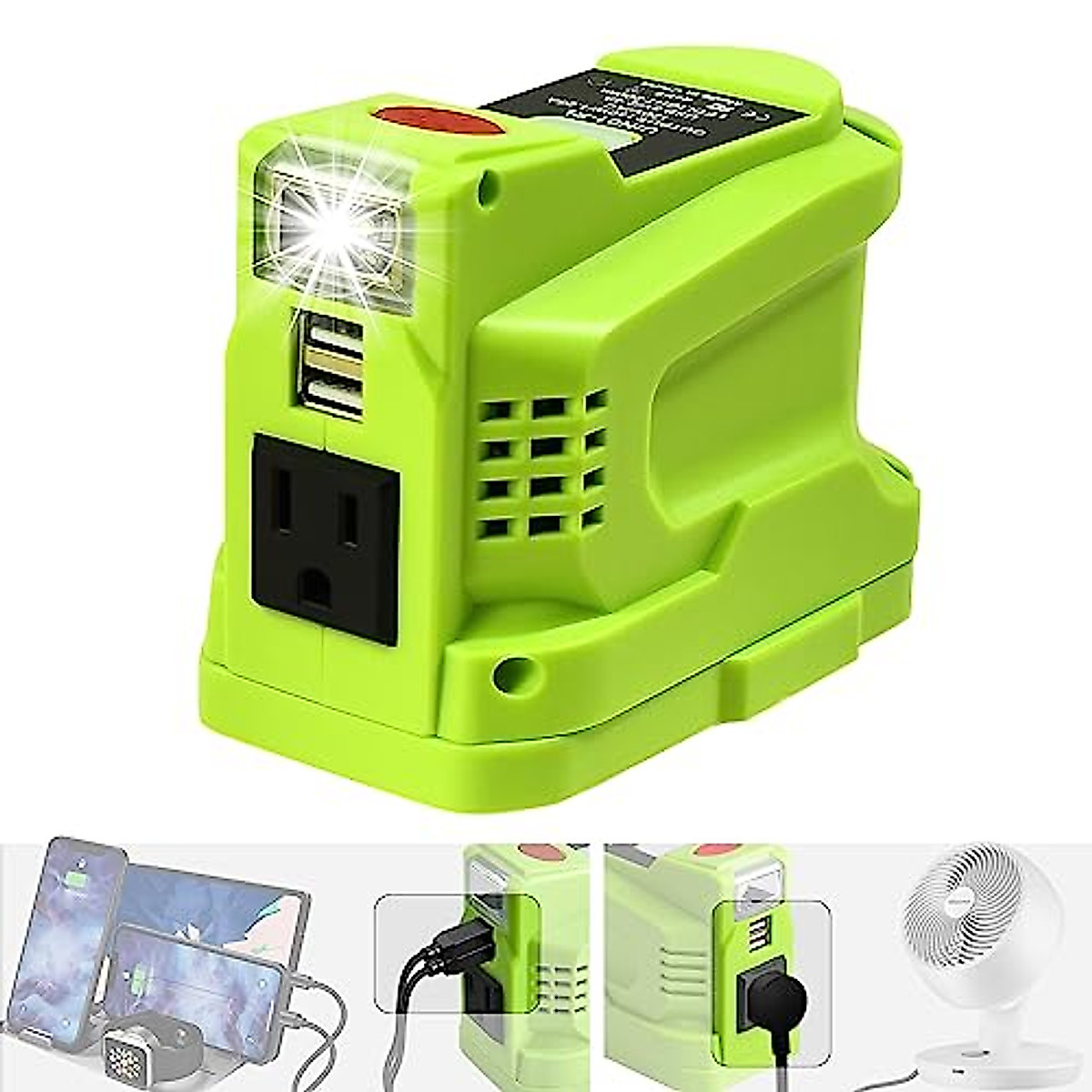 150W Power Inverter for Ryobi 18V Volt Lithium Battery,Portable Power Station Inverter with 2-USB&AC 110V-120v 200LM LED Light（Inverter only）