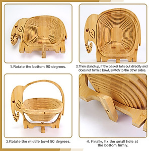 MYOSOTIS Foldable Fruit Basket Collapsible Bamboo Fruit and Veggie Basket,Fruit Bowl Holder Dried Fruit Basket Fo rChristmas Holiday Party (Elephant)