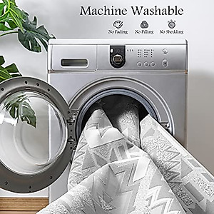 Area Rug 5x7 Feet-Southwestern Moroccan Aztec Tribal Rug Carpet-Boho Rugs for Living Room Bedroom-Machine Washable Non Slip 3D Woven-Neutral Grey