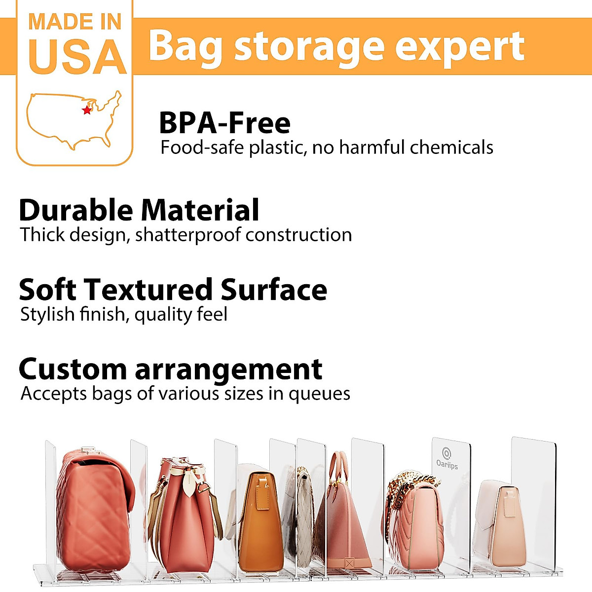 Adjustable Purse Organizer for Closet,Clear Shelf Dividers Sturdy Handbag Separators Organizer for women Humidity Control Crispers