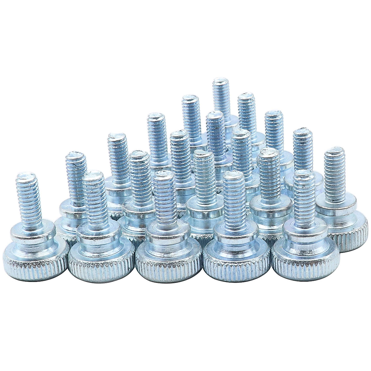 LBY 30pcs Knurled Hand Screw, M4 x 10mm Flat Knurled Head Fully Threaded Thumb Screws(Double Layer Step), Carbon Steel Galvanize