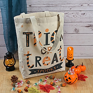 ATFUNSHOP 13.8" Large Halloween Tote Bag Trick or Treat Canvas Reusable Large Bucket for Kids