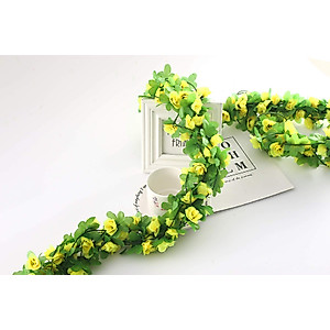 Charmly 6 Pcs 45 FT Artificial Little Rose Vine Fake Silk Flowers Garlands Hanging Rose Ivy Plants Home Hotel Office Wedding Party Garden Craft Art Décor Spring Yellow