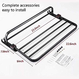 JRMM Towel Racks for Bathroom Wall Mounted Towel Shelf with Two Towel Bars and Hooks, Multifunction Foldable Double Towel Bars, No Rust, Aluminum, Matte Black22.6 inch