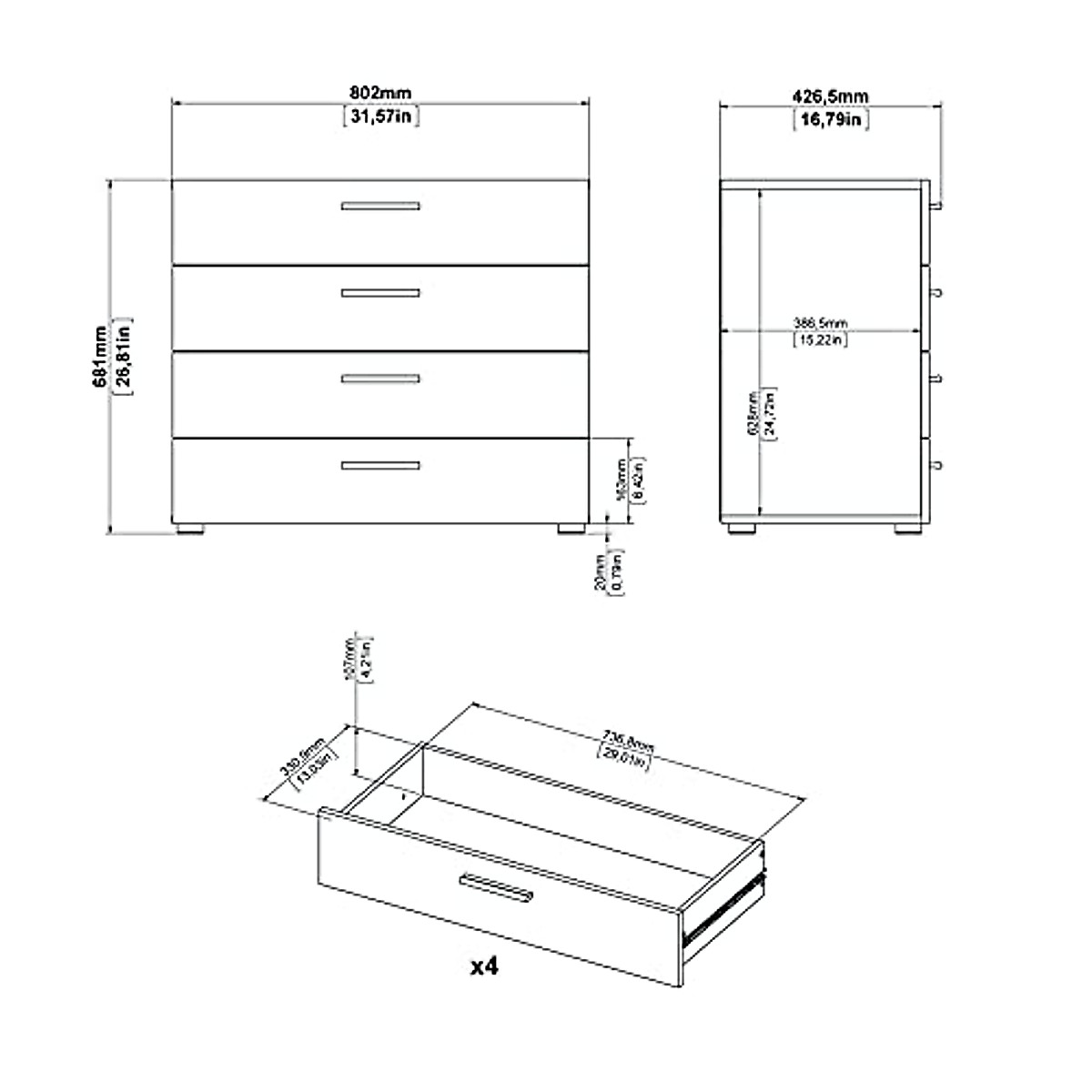 Tvilum Austin 4 Drawer Chest, White