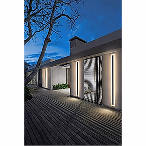 LS-PRO (40 inch/ 24w Outdoor Long Strip Modern LED Wall Lighting Fixture Lamps, Elegant Frosted White Acrylic, Black Aluminum Body IP65 Waterproof Anti Rust. (Warm White 3000K). 1 Year Warranty