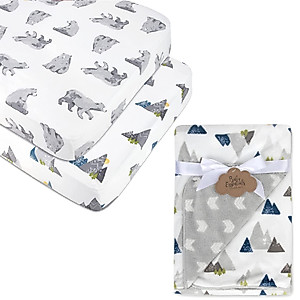 Baby Essentials Bear Mountain Scene Security Blanket, Bear Crib Bedding Set for Boys and Girls