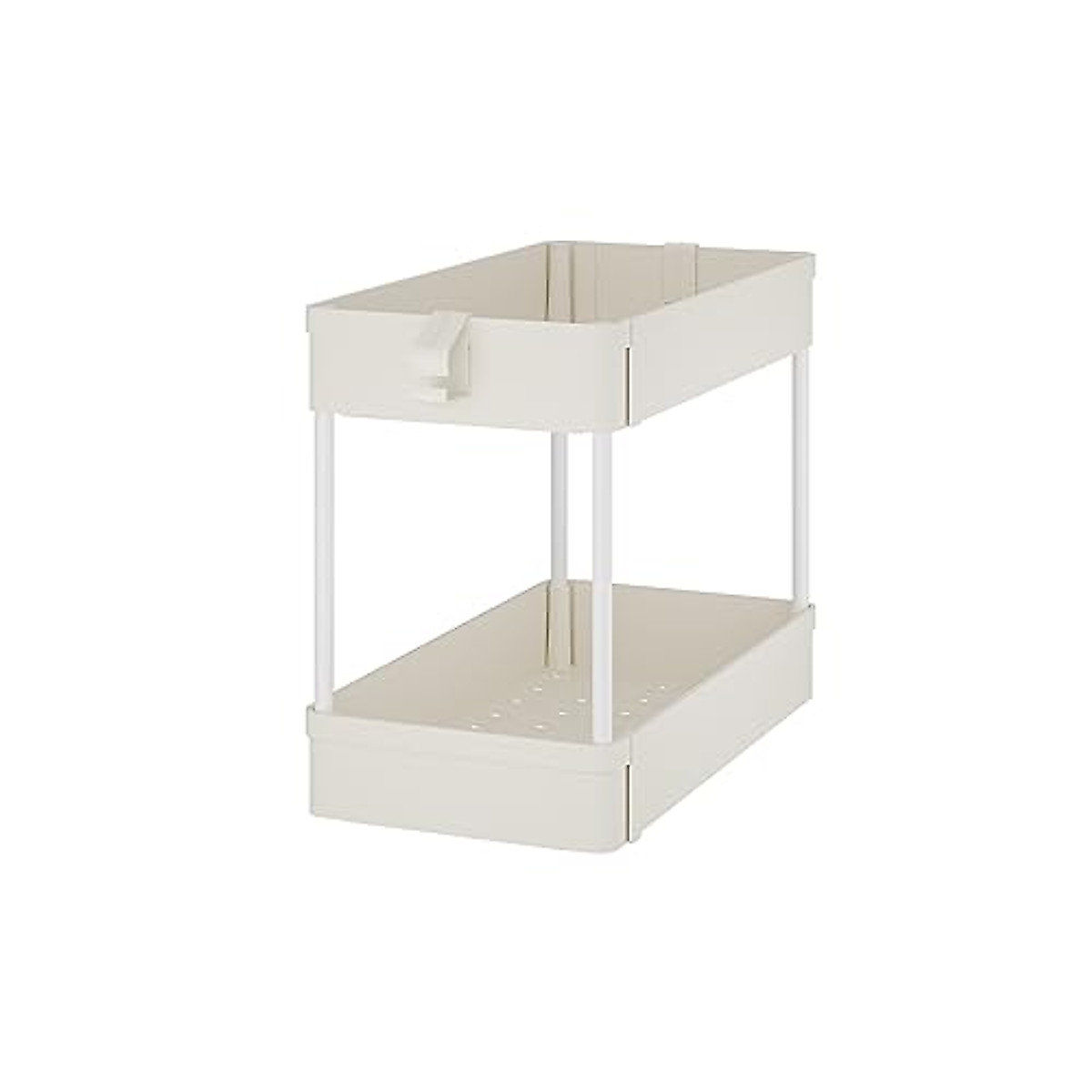 Boeeoan Under Sink Organizers Storage Rack, 2 Tier Under Bathroom Cabinet Shelf Basket, Multi-Purpose Storage Cart with Hooks for Kitchen Bathroom Bedroom Livingroom, White