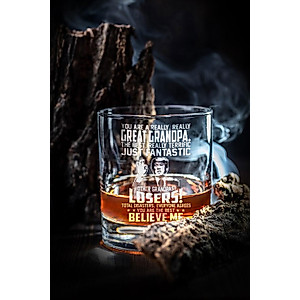 MINIVINE Christmas Gifts For Grandpa - Grandpa Gifts From Granddaughter, Grandson - Grandpa Birthday Gifts - Promoted To Grandpa, Grandchildren, Grandkids - 10oz Whiskey Rock Glass