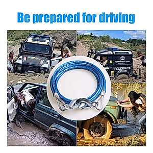 Dewkou Pack-1 Tow Cable with Hooks, 1/2" x 13Ft Blue Winch Cable with Forged Hook, 15432LBS Breaking Strength, Steel Wire Rope for Tow Truck, Rollback, Crane, Wrecker