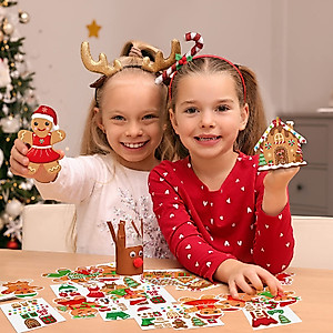 55 Pieces Christmas Crafts Kits for Kids Christmas Arts and Crafts DIY Christmas Gingerbread Ornaments Kit Make Your Own Christmas Gingerbread Man Craft Projects for Kids Ages 3 4 5 6 8 10