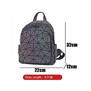 Geometric Luminous Ladies Backpack Wallet Holographic Reflective Backpack Diamond Travel Backpack (Silver)