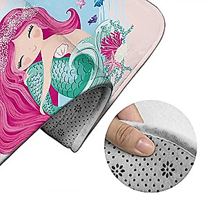 Wondertify Mermaid Bathroom Antiskid Pad Little Cute Fantasy Fish Girl Fishes Seashells 3 Pieces Bathroom Rugs Set, Bath Mat+Contour+Toilet Lid Cover