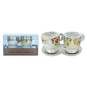 Spring Flower Bouquet 5.75 x 3.25 inch Dolomite Stoneware Salt & Pepper Shaker Set with Caddy