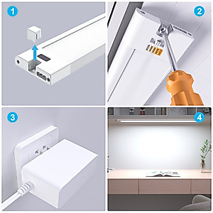 WOBANE Under Cabinet Lighting, 24 inch Plug in LED Counter Light Bar, Hand Wave Activated, Touchless Dimmable for Kitchen Cabinet, Shelf, Under Desk, Color Tunable 2700K to 6500K,White Panel,1400LM