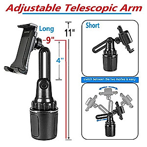 TECOTEC Cup Holder Tablet Mount, Adjustable 2 in 1 Car Phone & Tablet Cup Holder Phone Mount for All Cellphones & Tablets up to 12.9"