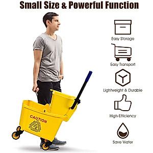 ARLIME Mop Bucket with Wringer On Wheels, 26 Quart Capacity Portable Wringer Trolley on Wheels, Side Press Floor Cleaning Wavebrake w/Handle, Mop Bucket for Home, Commercial, Restaurants