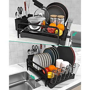 Dish Drying Rack - Large Size Multifunctional Drain Board Set, Durable Tableware Drainer with Adjustable Rotating Drain, Model:DDR-001,by WEIKER. Black 16.15inch x 13inch x 4.2inch