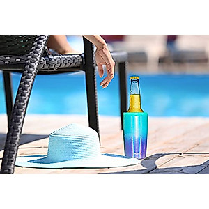 CHILLOUT LIFE Skinny Can Cooler for 12oz Standard or Tall Slim Cans & Beer Bottles | 4 in 1 Stainless Steel Insulated 12 oz Universal Can Cooler, Fits Most Car Cup Holders - Purple Green