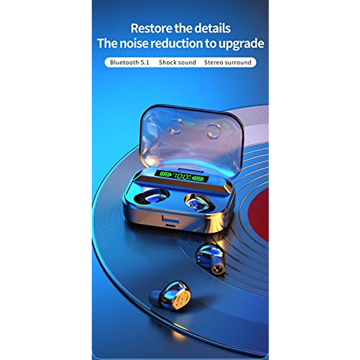 Wireless Earbuds, Bluetooth 5.1 Headphones 180 Hours Playtime Earphones with Microphone, in Ear Headset IPX7 Waterproof Earbuds Noise Cancelling, LCD Display for Sports/Working