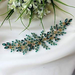 Denifery Emerald Wedding Hair Piece Green Hair Vine Bridal Gold Jewelry Headpiece Wedding Hair Accessories