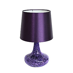 Simple Designs LT3039-PRP 14.17” Contemporary Mosaic Tiled Glass Genie Standard Table Lamp with Matching Fabric Shade for Home Décor, Bedroom, Living Room, Foyer, Office, Purple