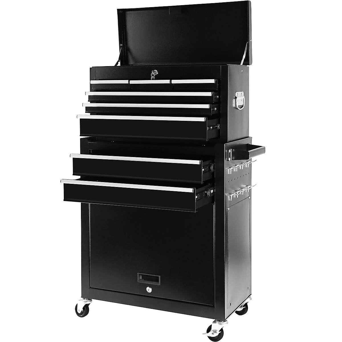 BouPower Tool Chest with 8 Drawers, Rolling Tool Cabinet with Wheels, Mobile Steel Tool Storage Organizer with Detachable Top Tool Box, for Warehouse&Workshop