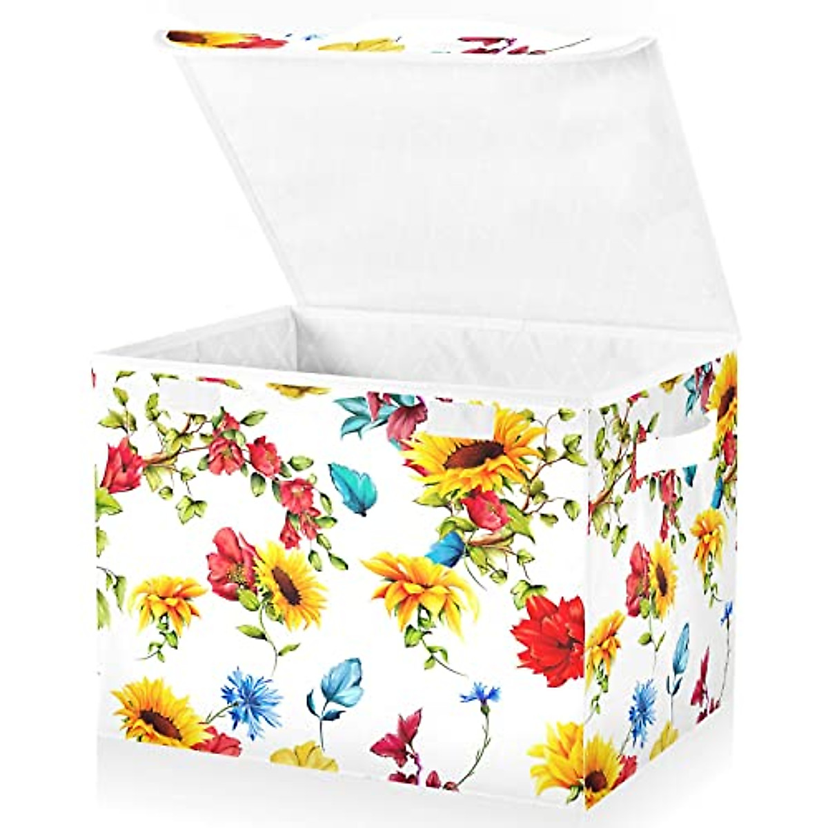 Sunflowers Pomegranate Storage Bins with Lids for Organizing Lidded Home Storage Bins with Handles Oxford Cloth Storage Cube Box for Bed Room