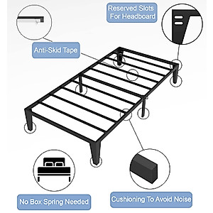 FIRSTHOMES Bed Frame/ Twin Bed/ Twin Platform Bed Frame / Twin Size Metal Bed Frame with Steel Slats / No Box Spring / 12" Metal Bed Frames / Easy Assembly/ Without Headboard- Black
