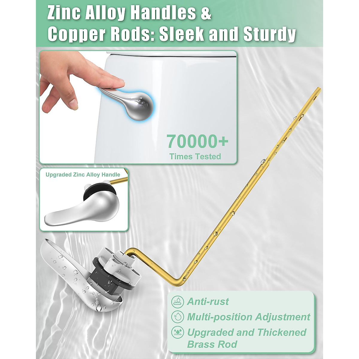 Universal Toilet Bowl Flush Handle Replacement Kit Side Mount, Toilet Repair Kit Inside Tank Chain Flusher Handle Lever Replacement Parts Compatible with American Standard Mansfield Kohler TOTO Eljer