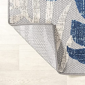 JONATHAN Y AMC113A-3 Monstera Tropical Leaf High-Low Indoor Outdoor Area-Rug, Coastal Floral Transitional Easy-Cleaning,Bedroom,Kitchen,Backyard,Patio,Non Shedding, 3 X 5, Light Gray/Navy