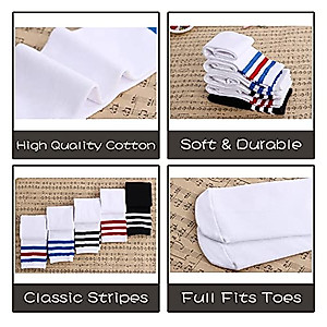 DOOVID Kids Soccer Socks Three Stripes Knee High Socks Cotton Sports Socks Toddler Boys Girls Uniform Tube Socks White Blue Red
