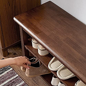 HOOTSMALL Entryway Shoe Rack Bench 2-Tier Wooden Shoe Storage Ideal for Entryway Living Room and Corridor (Brown 31.5'')