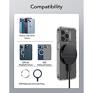ESR HaloLock Kickstand Wireless Charger, MagSafe-Compatible Charger for iPhone 14/14 Plus/14 Pro/14 Pro Max and iPhone 13/12 Series, with 5 ft (1.5 m) Removable Cable, Adapter Not Included, Black