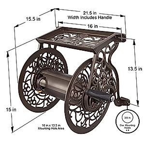 Liberty GARDEN 704 Decorative Cast Aluminum Wall Mount Garden Hose Reel, Holds 125-Feet of 5/8-Inch Hose - Bronze