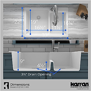 Karran QT-811 33" Top Mount Large/Small Bowl Quartz Kitchen Sink in Black
