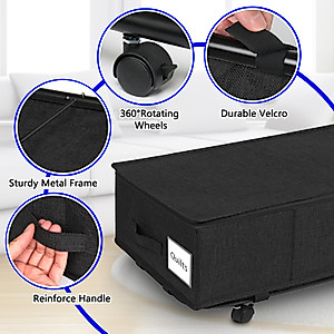 Under Bed Storage with Wheels Lid, Metal Bottom Support Under the Bed Storage Containers, Tall 8.7inch 50L Large Underbed Storage Drawer Organizer Bins for Clothes Blanket Toys 2 Pack