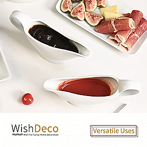 WishDeco White Gravy Boat, 8oz Ceramic Gravy Jug, Small Sauce Jug with Smooth Handle, Porcelain Sauce Boat for Salad Dressing, Broth, Cream, Milk