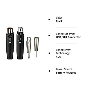 Rybozen Microphone Wireless System,2.4GHz Wireless Mic Adapter,Rechargeable Wireless XLR Transmitter and Receiver Compatible for Dynamic Microphone Audio Mixer, PA System and DSLR Camera, Black