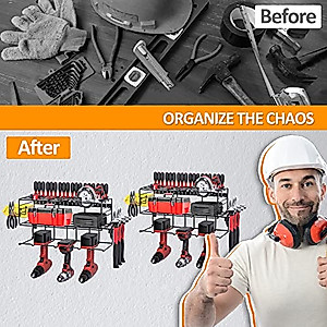 Power Tool Organizer, Metal Wall-Mounted Drill Holder, Storage Rack for Cordless Drill, Tool Organizers and Storage, Heavy Duty & Removable Design