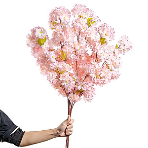 Floralsecret Artificial Cherry Blossom Flowers 4 Branches, 42.25 Inch in White Silk Cherry Blossom for Home Garden Wedding Table Centrepiece Party Event Spring Decor