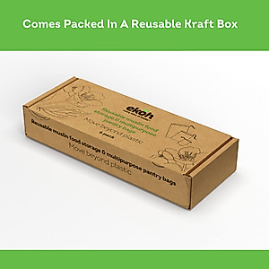 EKOH Organic Cotton Reusable Produce Bags - Set of 6 Drawstring Bags 3 Sizes -Shopping and Storing Fruit, Vegetables, Bread, Herbs, Nuts Fabric Bags - Eco Washable Bag (Organic Cotton Muslin 6 Pack)