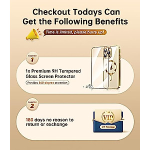 Waldeng for iPhone 14 Pro Case with Integrated Camera Lens Protector, [Compatible with MagSafe] [Original iPhone Exterior], Crystal Clear Case for iPhone 14 Pro 6.1", Gold