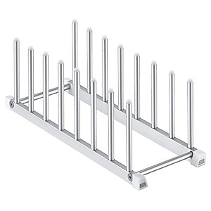 Aluminum Dish Plates Holder, Pot Lid Holder Organizer Bowl Cup Book Cutting Board, Drying Rack Stand Drainer Storage Holder, Rust Proof Organizer of Kitchen Cabinet (Silver)