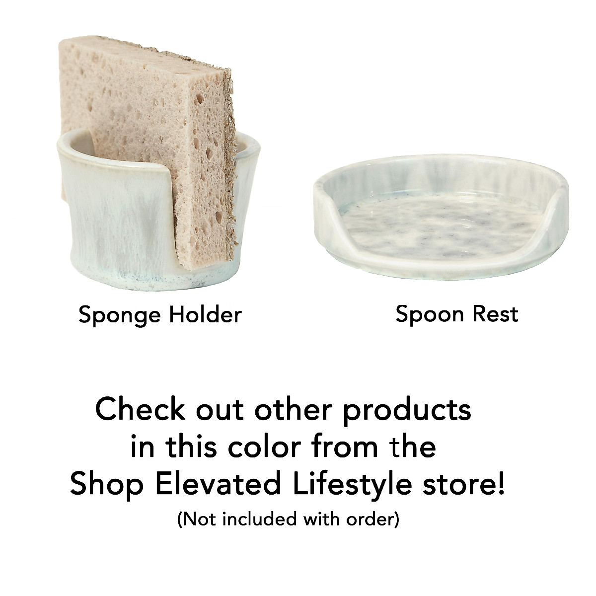 Ceramic Dish Sponge and Scrubby Holder - Caddy - Drainer for Kitchen Sink | Decorative | Allows Sponge to Dry | Helps Reduce The Odor of Stinky Sponges | Bar Soap Holder for Sink (Marbled White)