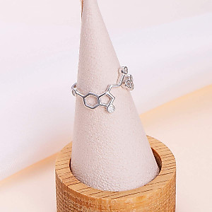 JZMSJF 925 Sterling Silver Serotonin Ring Molecule Adjustable Stacking Chemistry Jewelry Gift for Women Adults Science Lovers Size 6