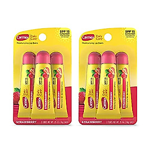 Carmex Daily Care Moisturizing Lip Balm with SPF 15, Strawberry Lip Balm Tubes, 0.35 OZ Each - 3 Count (Pack of 2)