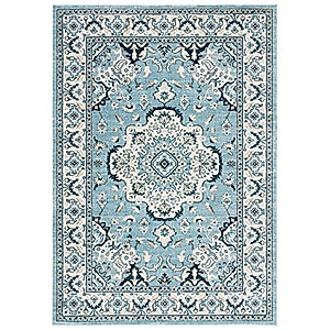SAFAVIEH Isabella Collection 8' x 10' Light Blue/Cream ISA921M Oriental Non-Shedding Living Room Bedroom Dining Home Office Area Rug