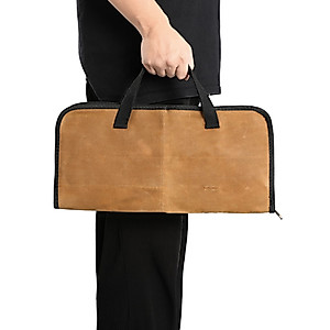 Chef Knife Case, 4 Slots Portable Knife Roll with Handle, Heavy Duty 16oz Waxed Cavas, Knife Holder with Professional Cut-Resistant Fabric Lining, Khaki